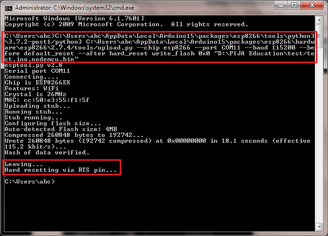 Upload .hex file in Arduino using CMD prompt and .bin to ESP8266